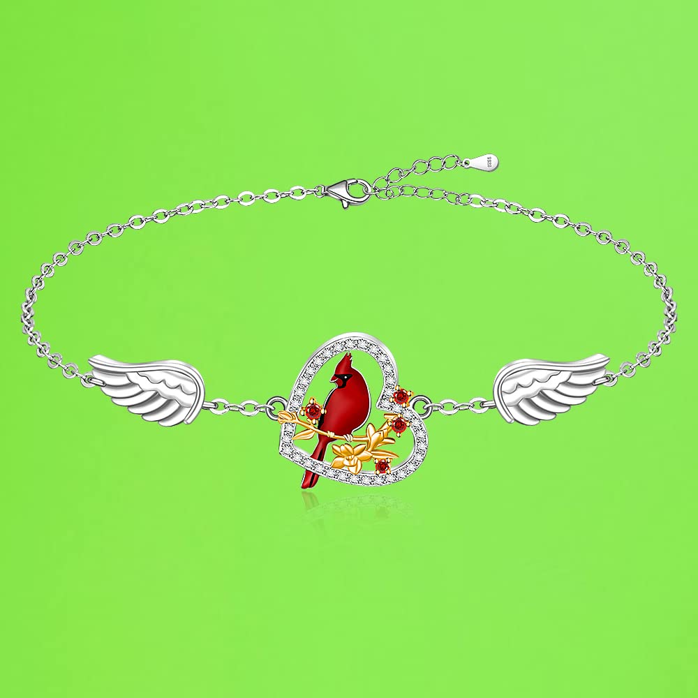 Red Cardinal Bracelet for Women Sterling Silver Memorial Cardinal Appear When Angels Are Near Heart Bird Cardinal Bracelets Cute Jewelry for Loss of Loved One