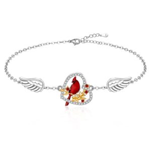 red cardinal bracelet for women sterling silver memorial cardinal appear when angels are near heart bird cardinal bracelets cute jewelry for loss of loved one