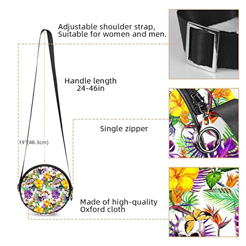 Funny Skull with Leaves Crossbody Bag for Women Teen Girls Round Canvas Shoulder Bag Purse Tote Handbag Bag