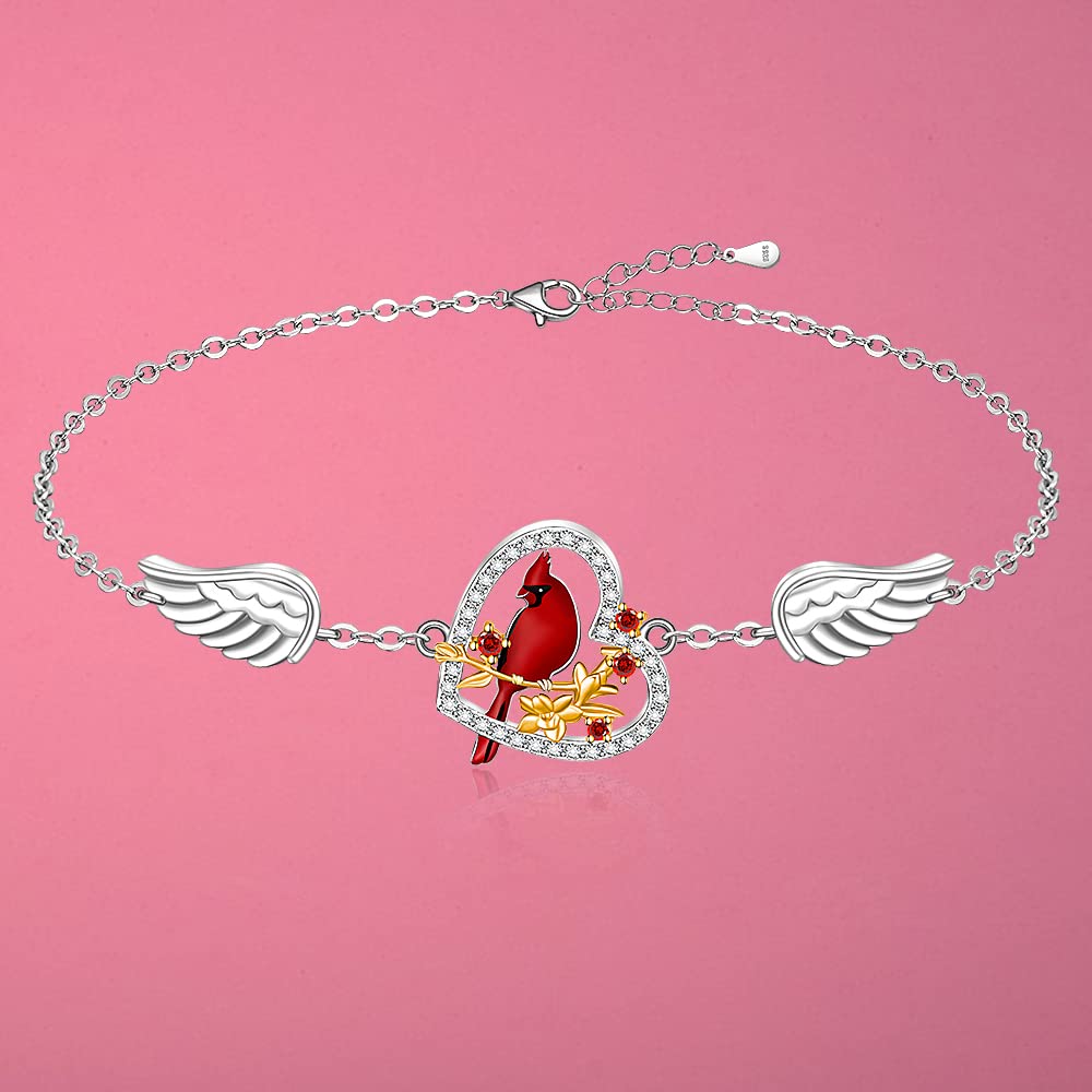 Red Cardinal Bracelet for Women Sterling Silver Memorial Cardinal Appear When Angels Are Near Heart Bird Cardinal Bracelets Cute Jewelry for Loss of Loved One