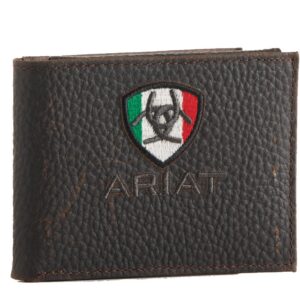 Ariat Men's Brown Leather Bifold Wallet with Mexico Flag Logo