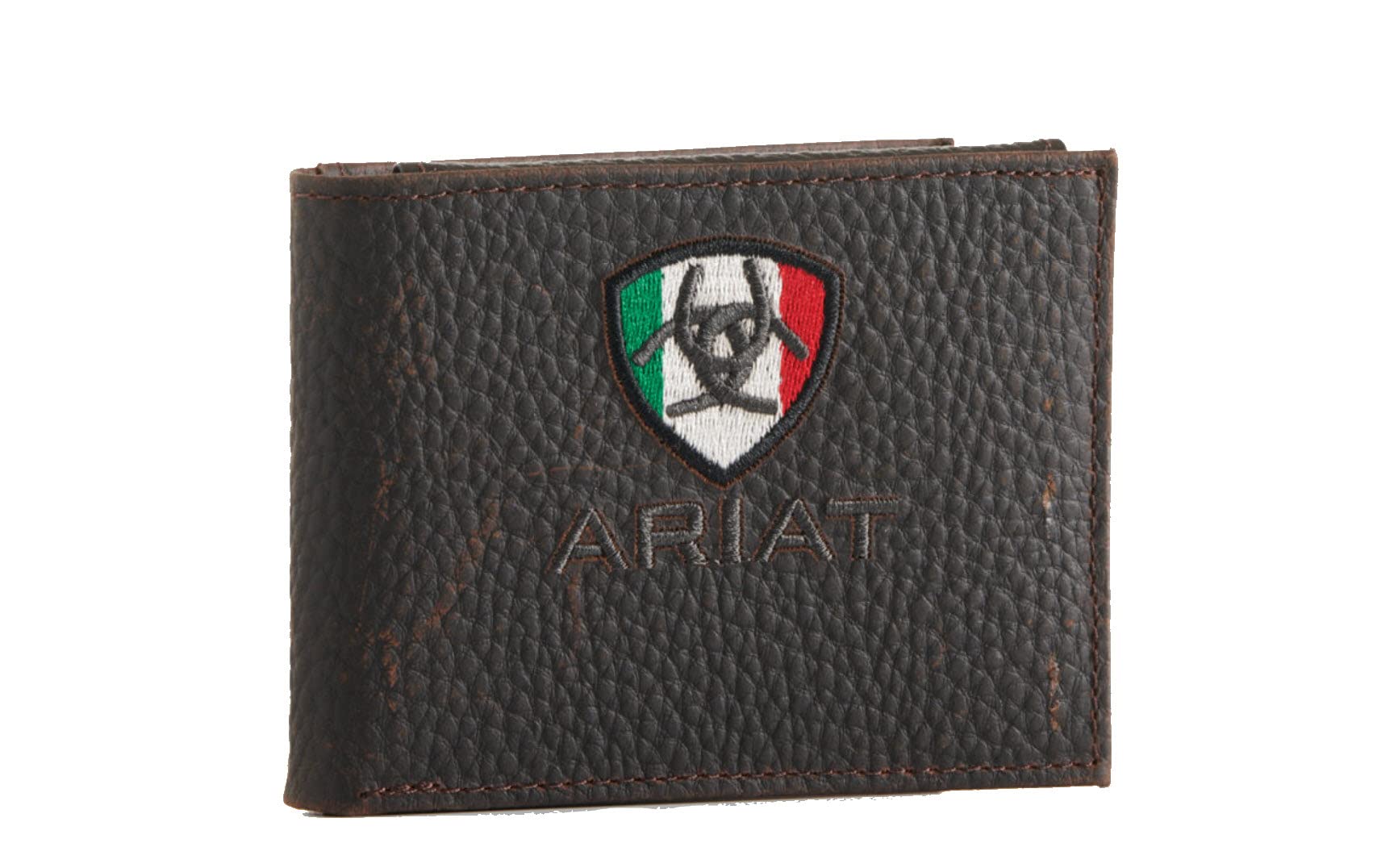 Ariat Men's Brown Leather Bifold Wallet with Mexico Flag Logo