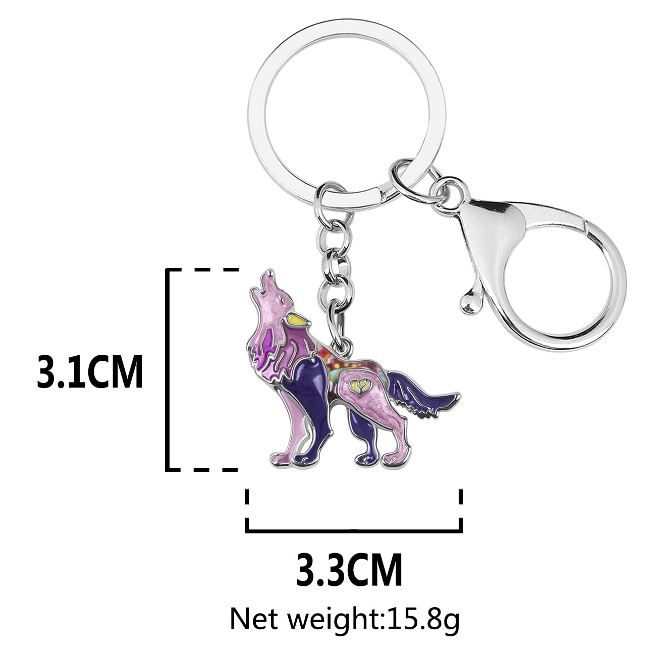 Enamel Alloy Wolf Keychain For Women Girls Animals Keyring Bag Wallet Charms Novelty Gift (Purple),31mm x 33mm