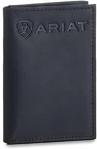 ariat men's trifold wallet with embossed logo, genuine leather, black