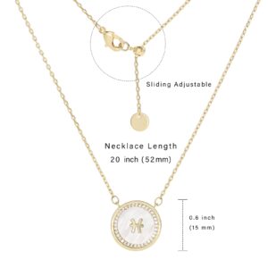 Gold Zodiac Sign Pendant Necklace, 14K Gold Plated Faux Fritillaria Cubic Zirconia 12 Constellation Necklace Jewelry Birthday Gifts for Women, (Pisces Feb 19-Mar 20)