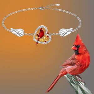 Red Cardinal Bracelet for Women Sterling Silver Memorial Cardinal Appear When Angels Are Near Heart Bird Cardinal Bracelets Cute Jewelry for Loss of Loved One