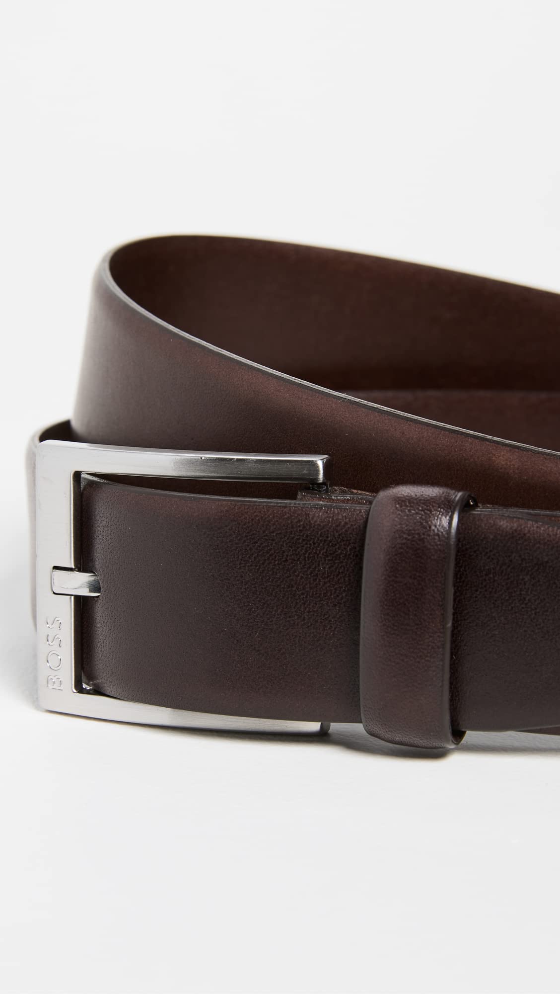 BOSS Men's Smooth Leather Dress Belt, Dark Brown, one Size