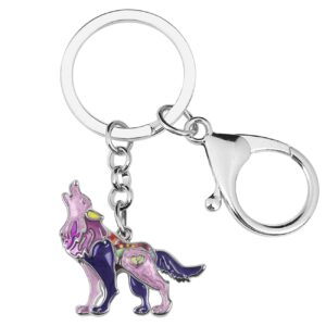 enamel alloy wolf keychain for women girls animals keyring bag wallet charms novelty gift (purple),31mm x 33mm