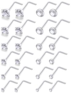 lsnevsie nose rings studs for women 18g surgical stainless steel l shaped curved l silver nose stud ring body piercing jewelry for men diamond cz 1.5mm 2mm 2.5mm 3mm 3.5mm 4mm