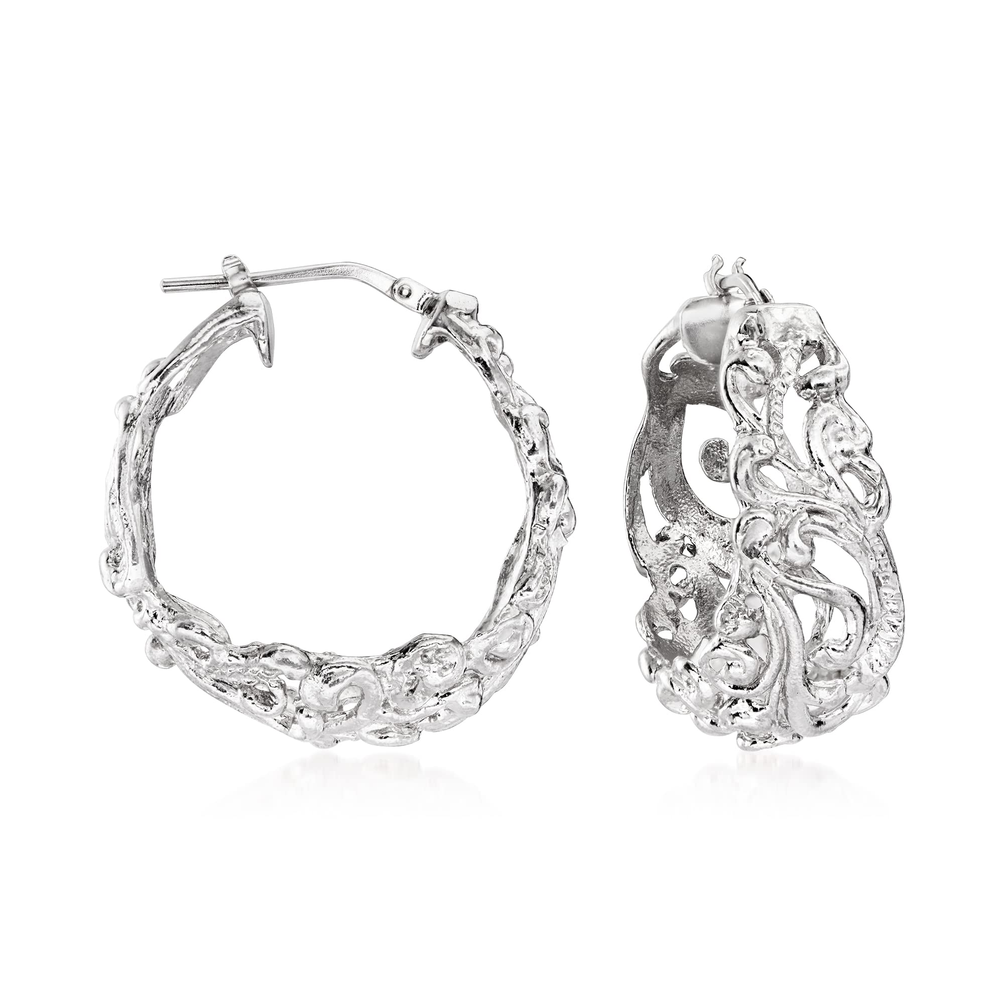 Ross-Simons Italian Sterling Silver Florentine Hoop Earrings