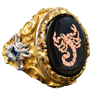 men's sterling silver ring - gold plated ring - signet ring (scorpion)