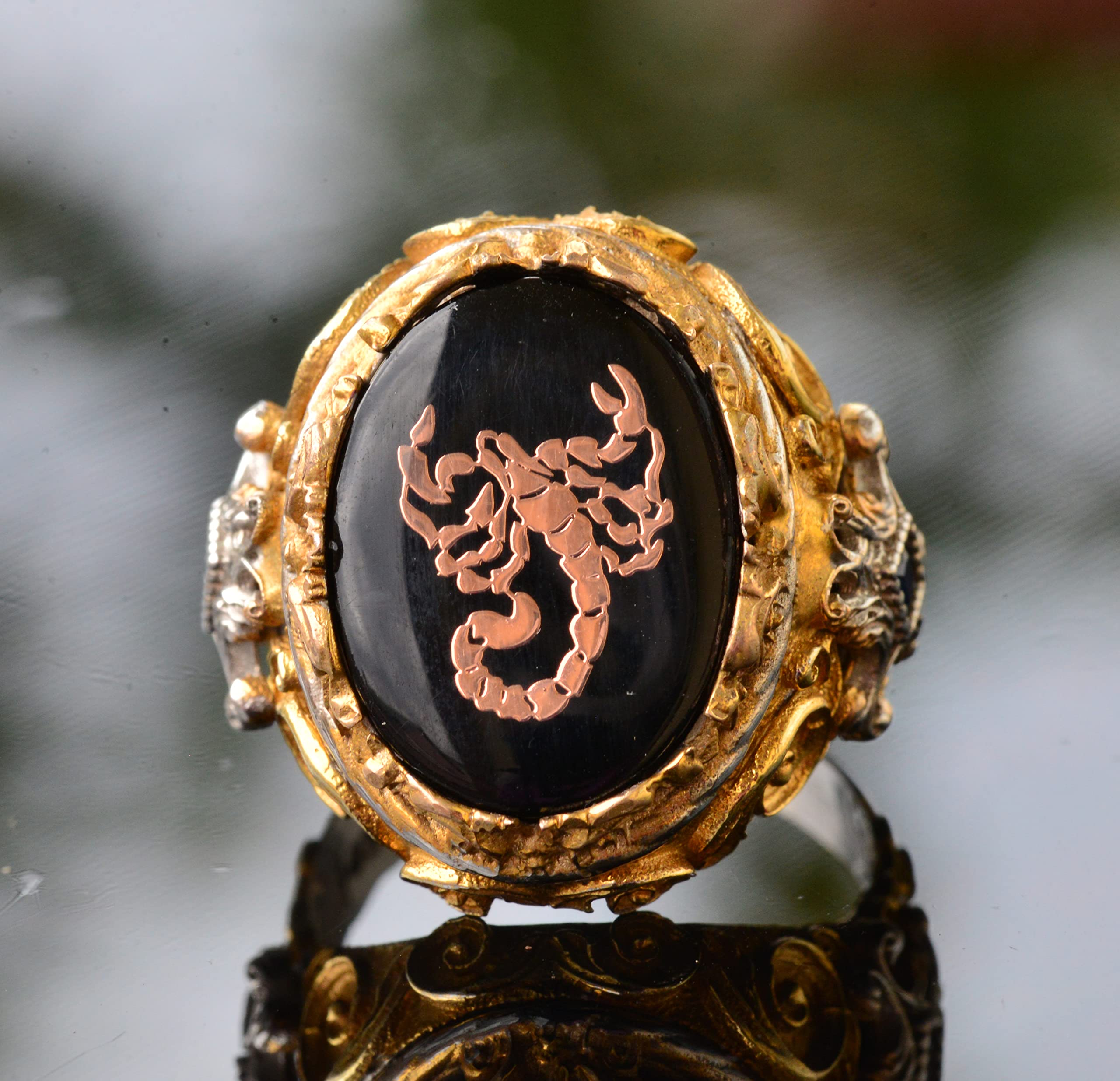 Men's Sterling Silver Ring - Gold Plated Ring - Signet Ring (Scorpion)