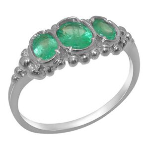 letsbuygold 18k white gold real natural emerald womens statement ring - size 8