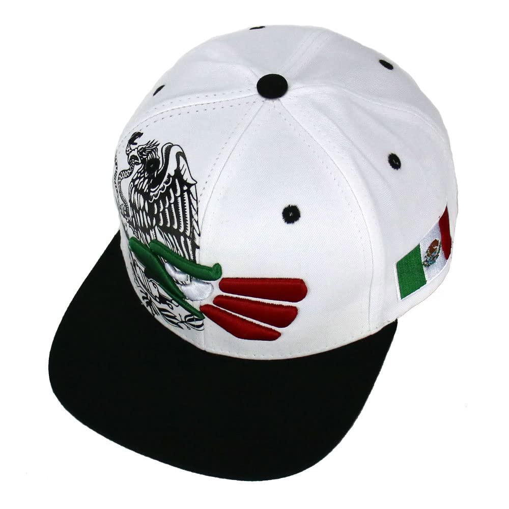 CHL Trading Mexican Hat Snapback Hecho En Mexico Eagle Aguila Flag Flat Bill Baseball Cap (White - Flag Eagle)