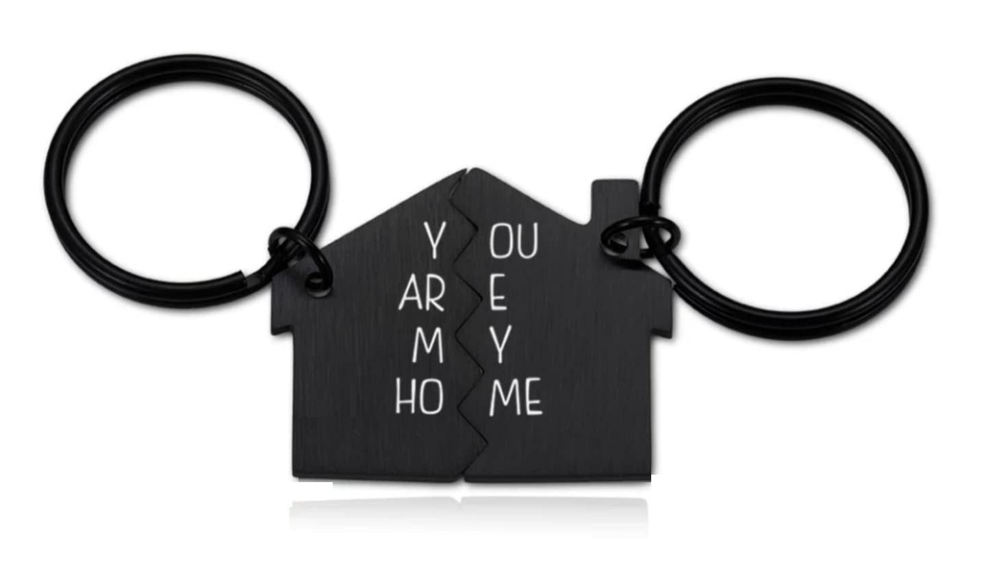 Couples Keychain 2 pcs You Are My Home Keyring for Couples Girlfriend Boyfriend Friend gift (Black(Home))