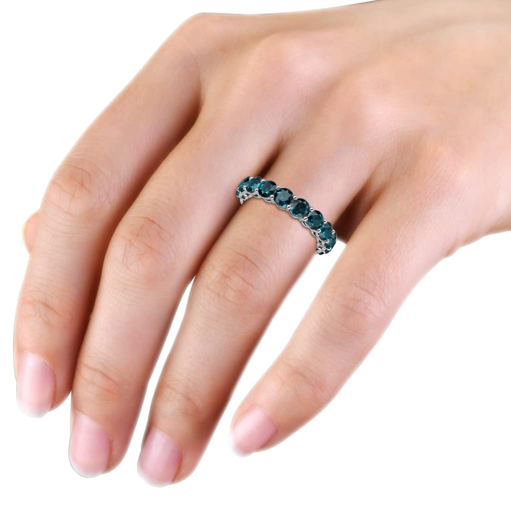 London Blue Topaz 3.04 ctw to 3.61 ctw Women Eternity Ring Stackable 14K White Gold-6.0