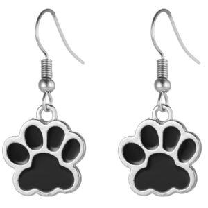 stainless steel cute cat dog paw style enamel filled dangle drop earrings (black)