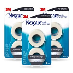 nexcare gentle paper tape, medical paper tape, secures dressings and lifts away gently - 1 in x 10 yds, 6 rolls of tape