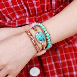 ZOSOJONA Women Wrap Bracelets Boho Natural Stone Jasper Turquoises Strand Bracelet Jewelry Collection (Gold Turquoise)