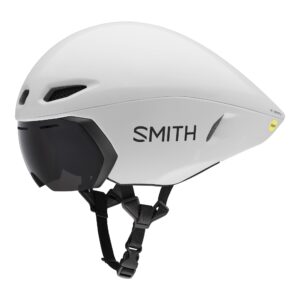 smith jetstream tt cycling helmet – lightweight adult road time trial bike helmet with mips technology, zonal koroyd coverage & built in chromapop goggles – for men & women – white, large