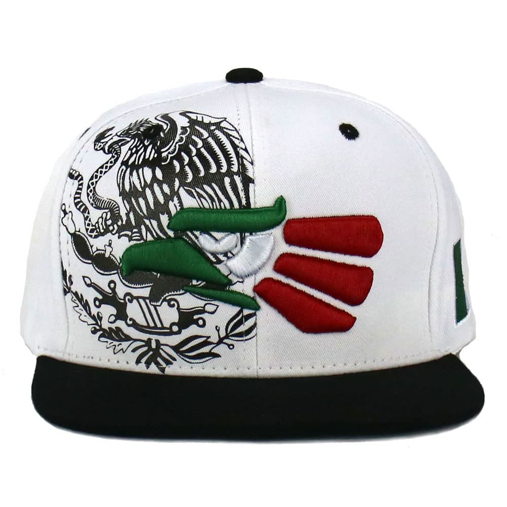 CHL Trading Mexican Hat Snapback Hecho En Mexico Eagle Aguila Flag Flat Bill Baseball Cap (White - Flag Eagle)