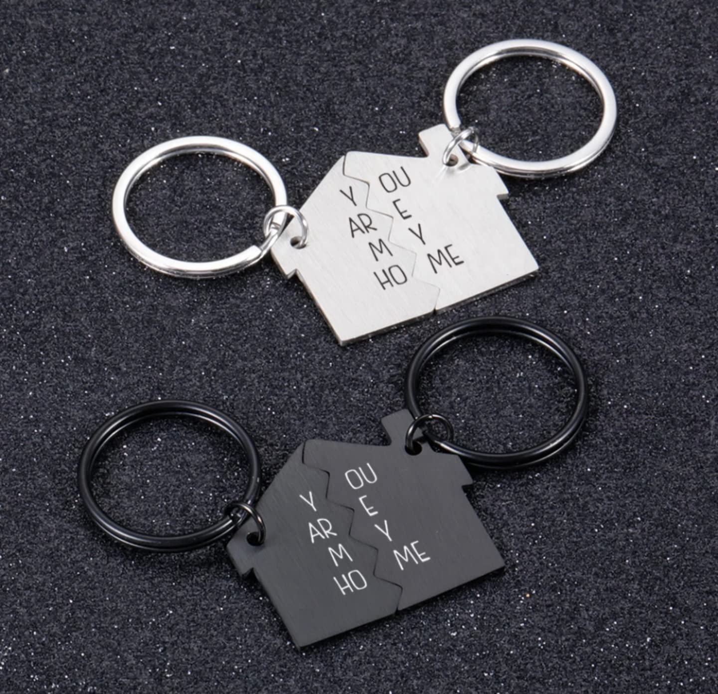 Couples Keychain 2 pcs You Are My Home Keyring for Couples Girlfriend Boyfriend Friend gift (Black(Home))