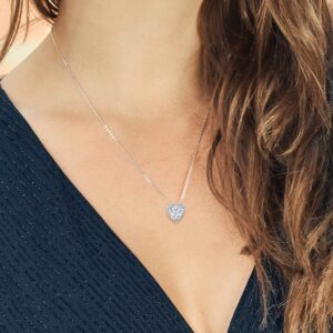 Gem Stone King 925 Sterling Silver White Moissanite Heart Shape Pendant Necklace For Women (1.29 Cttw, Heart 6.5MM, with 18 Inch Chain)