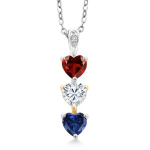 gem stone king 925 sterling silver and 10k yellow gold 2 tone personalized keren hanan 3-stone heart shape birthstones and lab diamond pendant necklace for women with 18 inch chain