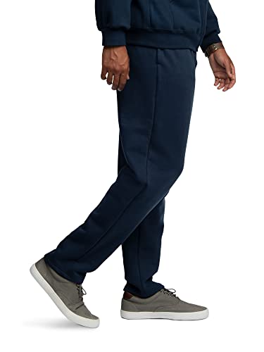 Fruit of the Loom Men's Eversoft Fleece Open Bottom Sweatpants with Pockets, Relaxed Fit, Moisture Wicking, Breathable, Navy, Medium