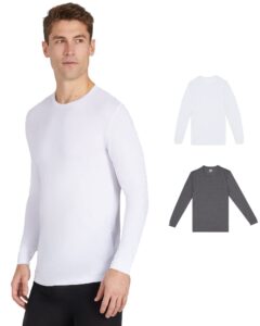 32 degrees men's 2-pack performance lightweight thermal baselayer crewneck long sleeve shirt top | moisture wicking | anti odor, white/charcoal heather, x-large