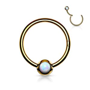 10mm opal set ball surgical steel hinge hoop segment ring nose septum ear cartilage 18g - gold/opal white