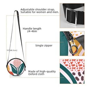 Abstract Modern Organic Shapes Floral Pattern Crossbody Bag for Women Teen Girls Round Canvas Shoulder Bag Purse Tote Handbag Bag