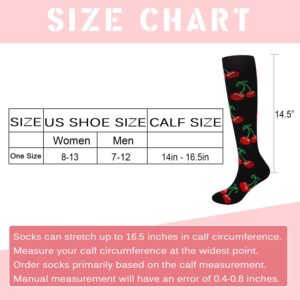 Junely Compression Socks for Women 20-30 mmhg Cherry Knee High Socks for Support Nurses Pregnancy Flying Sports Travel Running Swelling Black