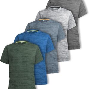 [5 Pack] Men’s Dry-Fit Active Athletic Crew Neck T Shirts Running Workout Gym Tee Top