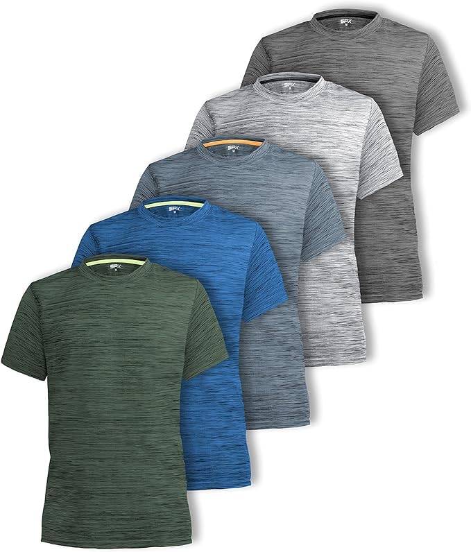 [5 Pack] Men’s Dry-Fit Active Athletic Crew Neck T Shirts Running Workout Gym Tee Top