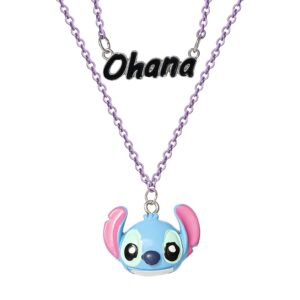 disney lilo & stitch layered necklace 18" official license - stitch necklace with ohana and stitch pendant