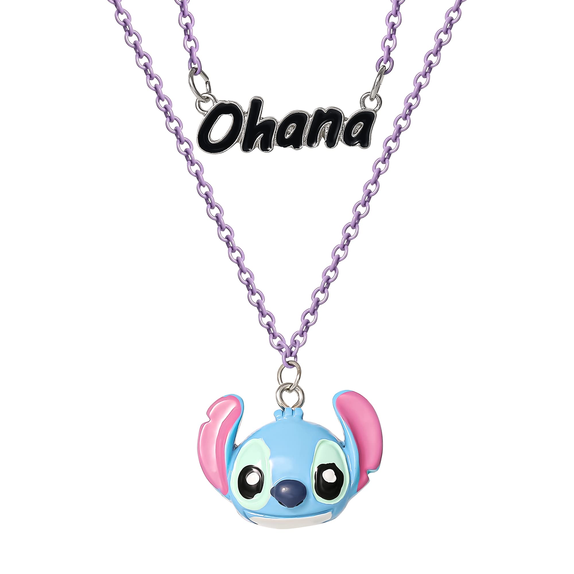 Disney Lilo & Stitch Layered Necklace 18" Official License - Stitch Necklace with Ohana and Stitch Pendant