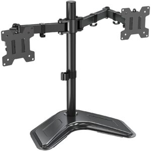 mount pro dual monitor mount, free-standing monitor stand for 2 monitors fit 13-27” screen, monitor arm holds max 17.6lbs, monitor desk mount with height adjustable, swivel, vesa mount 75x75 100x100