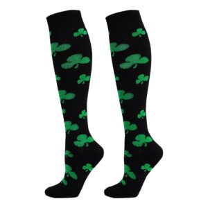 junely st patricks day compression socks for women knee high shamrock stockings for running work support nurses pregnancy irish gifts green