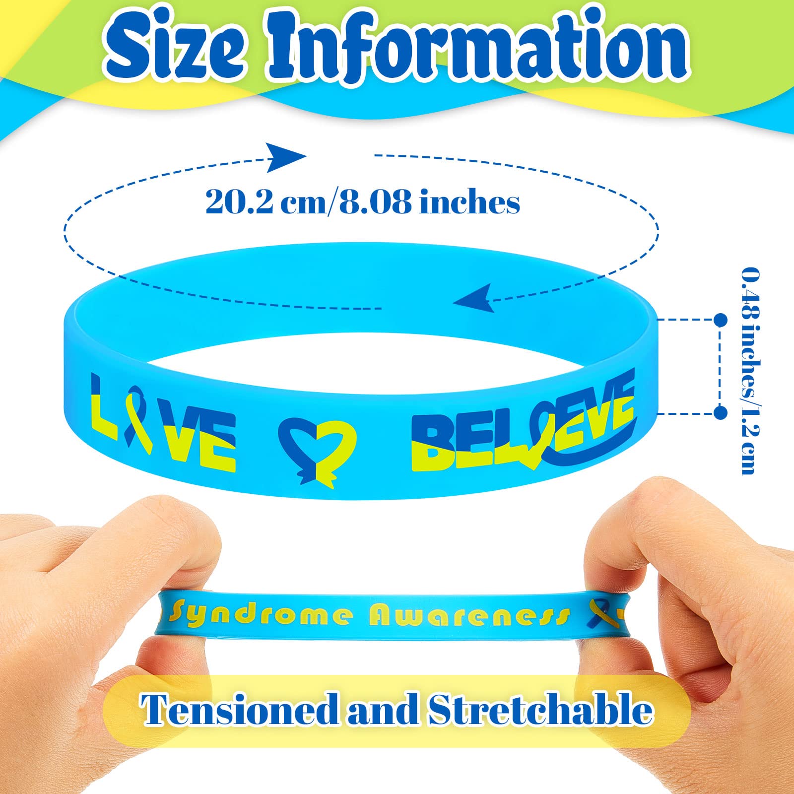 Chivao Down Syndrome Awareness Silicone Bracelet Wristband Blue Yellow Bracelets for Women Men (36 Pcs)