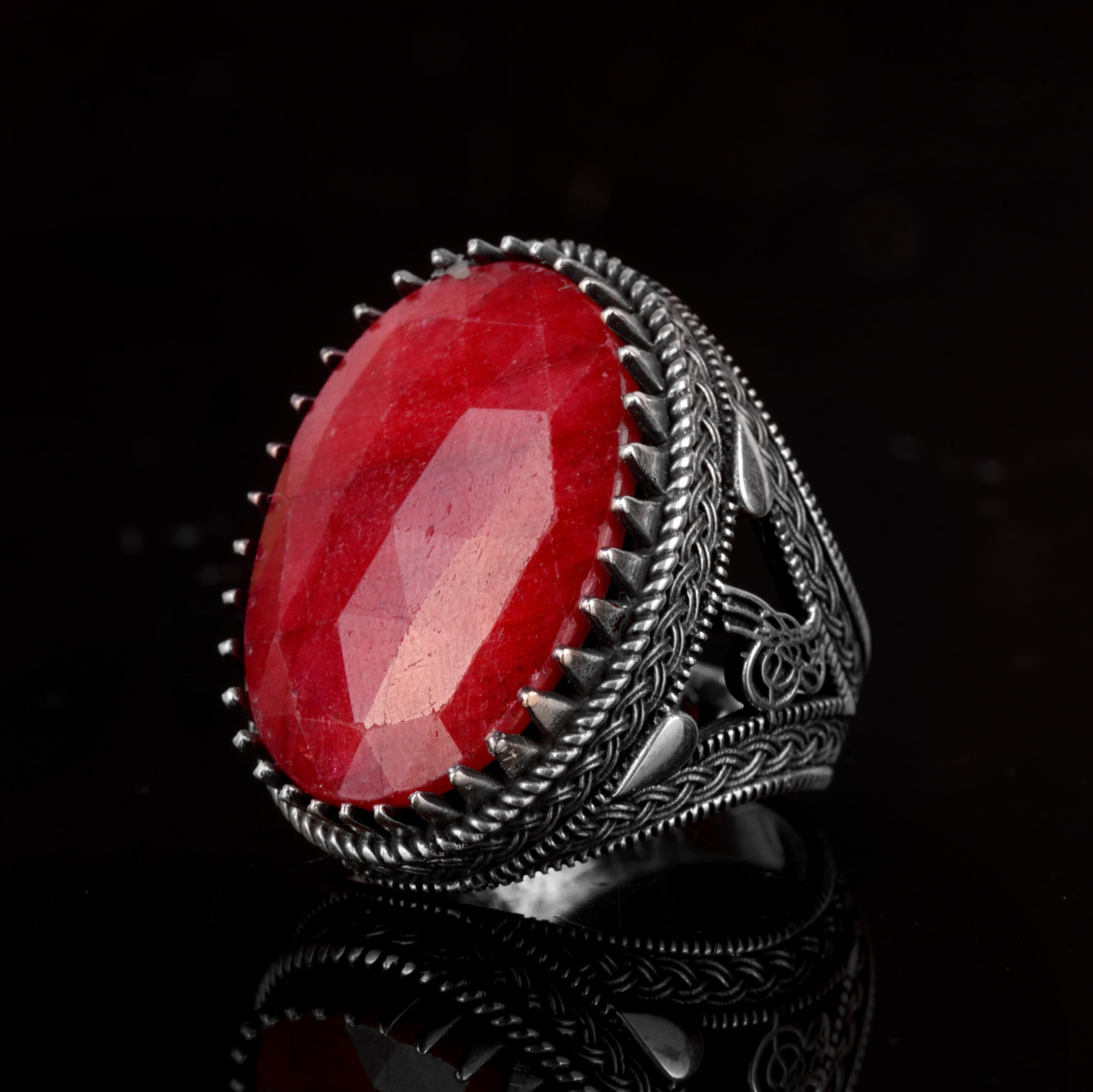 Genuine Real Natural Ruby Gemstone Ring, 28.65 Carat, Ottoman Seal Ring, Signet Ring, Sterling Silver Ring, red