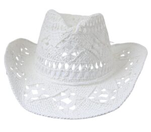 gemvie men & women's summer cowboy cowgirl straw hat hollow out style roll up brim cowboy sun hat white