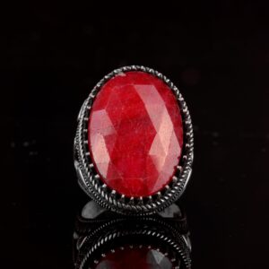 Genuine Real Natural Ruby Gemstone Ring, 28.65 Carat, Ottoman Seal Ring, Signet Ring, Sterling Silver Ring, red