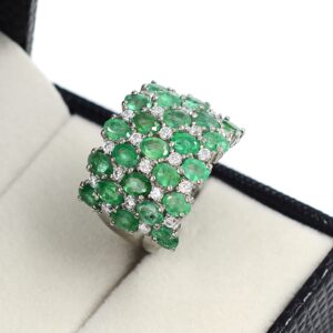 Natural Green Zambian Emerald 4X3 MM Oval Cut 925 Sterling Silver May Birthstone Cluster Unisex Proposal Ring For Engagement Gift (Yellow Gold Rhodium Plated Silver, 6)