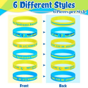 Chivao Down Syndrome Awareness Silicone Bracelet Wristband Blue Yellow Bracelets for Women Men (36 Pcs)