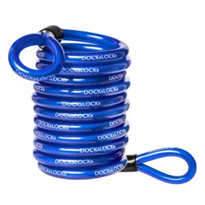 dockslocks weatherproof coiled security cable (5ft to 25ft lengths) with reinforced looped ends, anti-theft protection for kayaks, bikes, paddleboards, outdoor equipment, bicycles and more 15ft