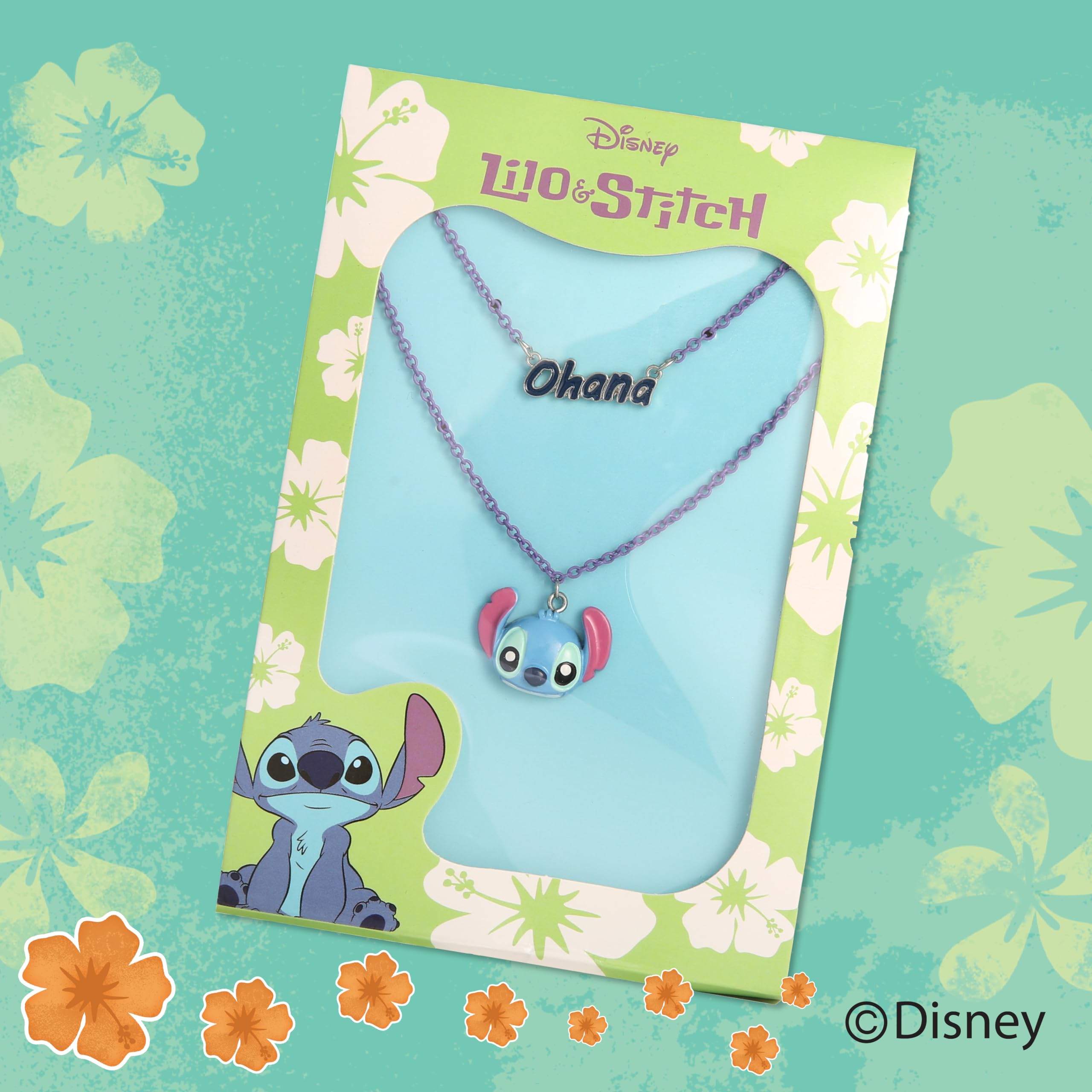 Disney Lilo & Stitch Layered Necklace 18" Official License - Stitch Necklace with Ohana and Stitch Pendant