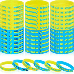 chivao down syndrome awareness silicone bracelet wristband blue yellow bracelets for women men (36 pcs)