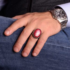 Genuine Real Natural Ruby Gemstone Ring, 28.65 Carat, Ottoman Seal Ring, Signet Ring, Sterling Silver Ring, red