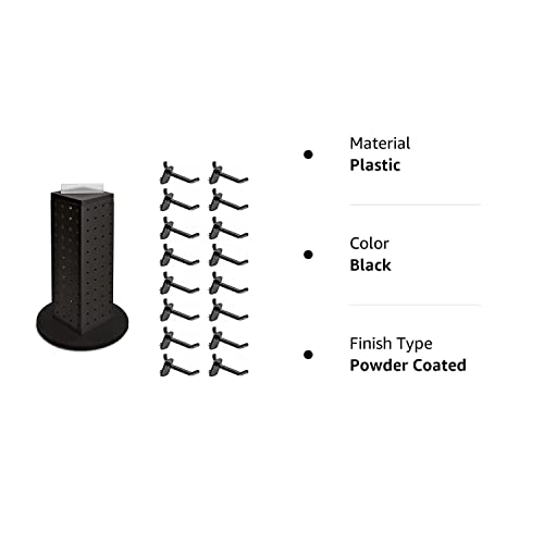 Azar Displays, 700220-BLK-2B16, Revolving Pegboard Kit, Counter Display with Locking Hooks, Jewelry Organizer for Trade Shows, Rotating, 16 Pack of 2 inch Hooks Included, Black, 4” x 12”